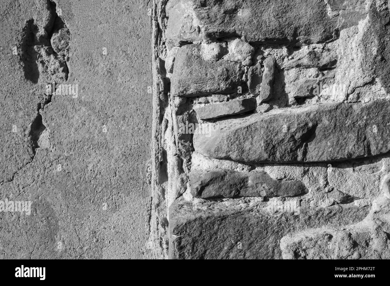 Texture of old stone wall with collapsed plaster. Background of shabby ...