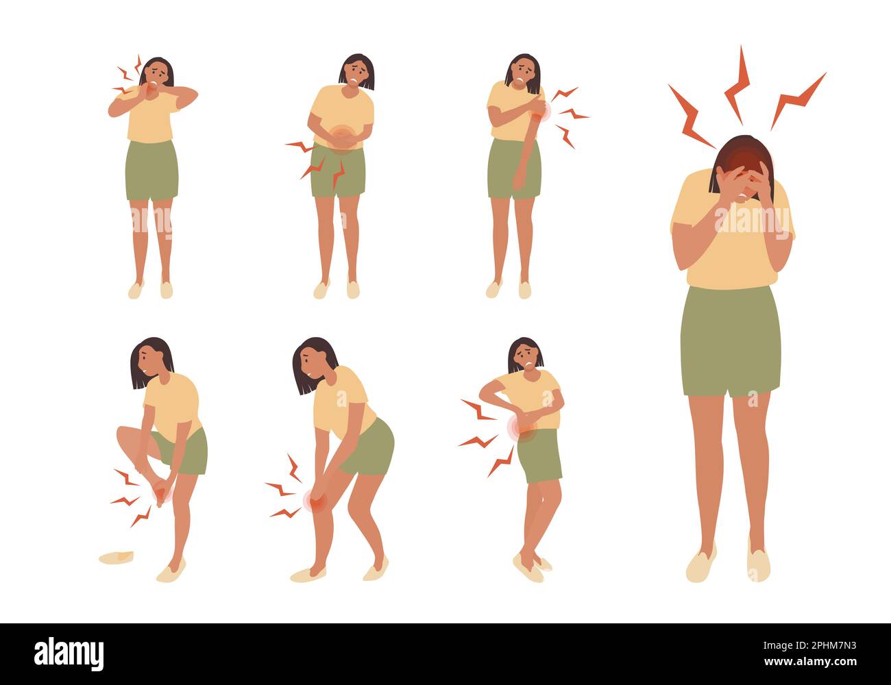 Set Woman different type of pain, Health Problem Stock Vector Image ...