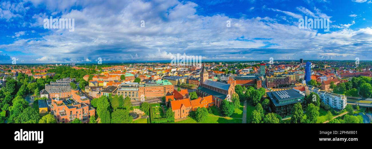 Panorama view of St. Canute's Cathedral in Danish town Odense Stock ...