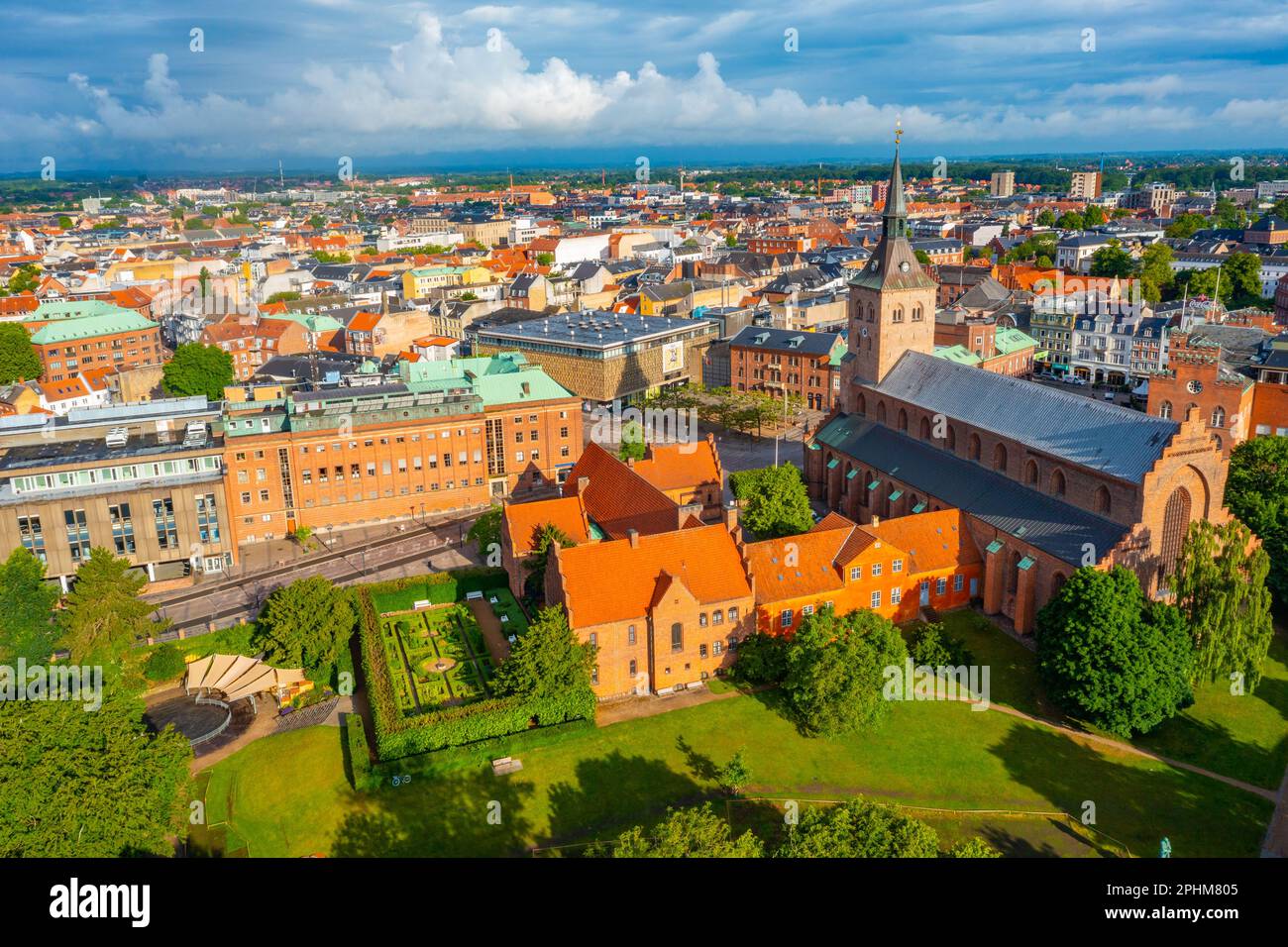 Panorama view of St. Canute's Cathedral in Danish town Odense Stock ...