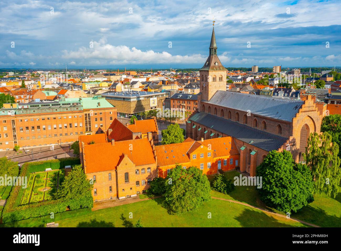 Panorama view of St. Canute's Cathedral in Danish town Odense Stock ...