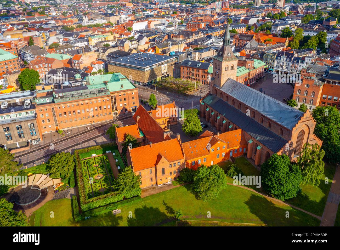Panorama view of St. Canute's Cathedral in Danish town Odense Stock ...