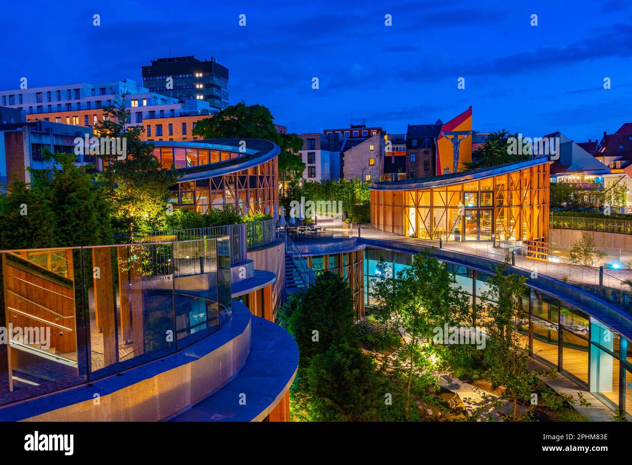 Night view of museum of Hans Christian Andersen in Odense, Denmark ...