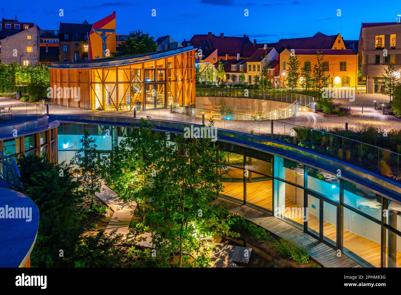 Night view of museum of Hans Christian Andersen in Odense, Denmark ...