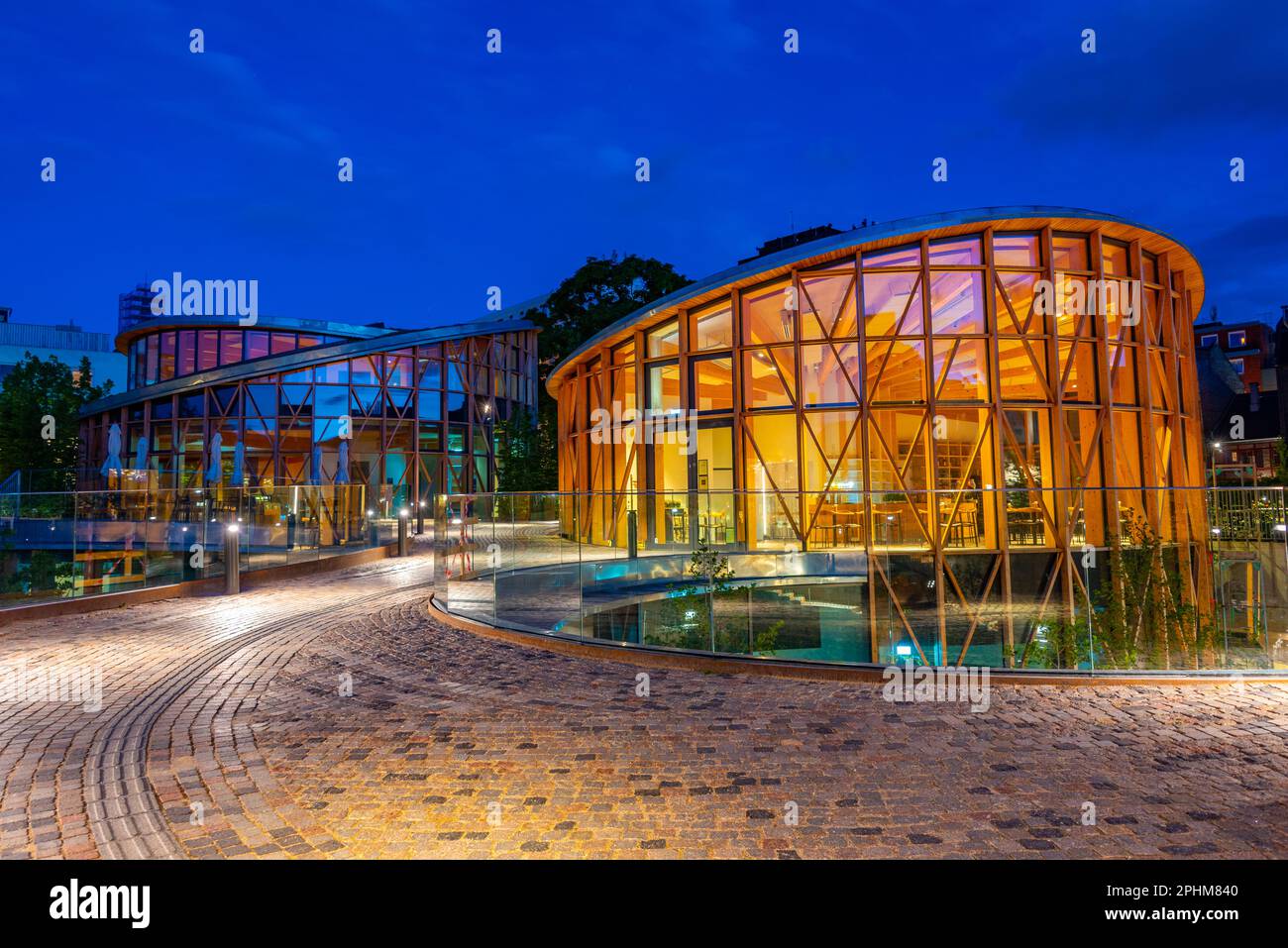 Night view of museum of Hans Christian Andersen in Odense, Denmark ...