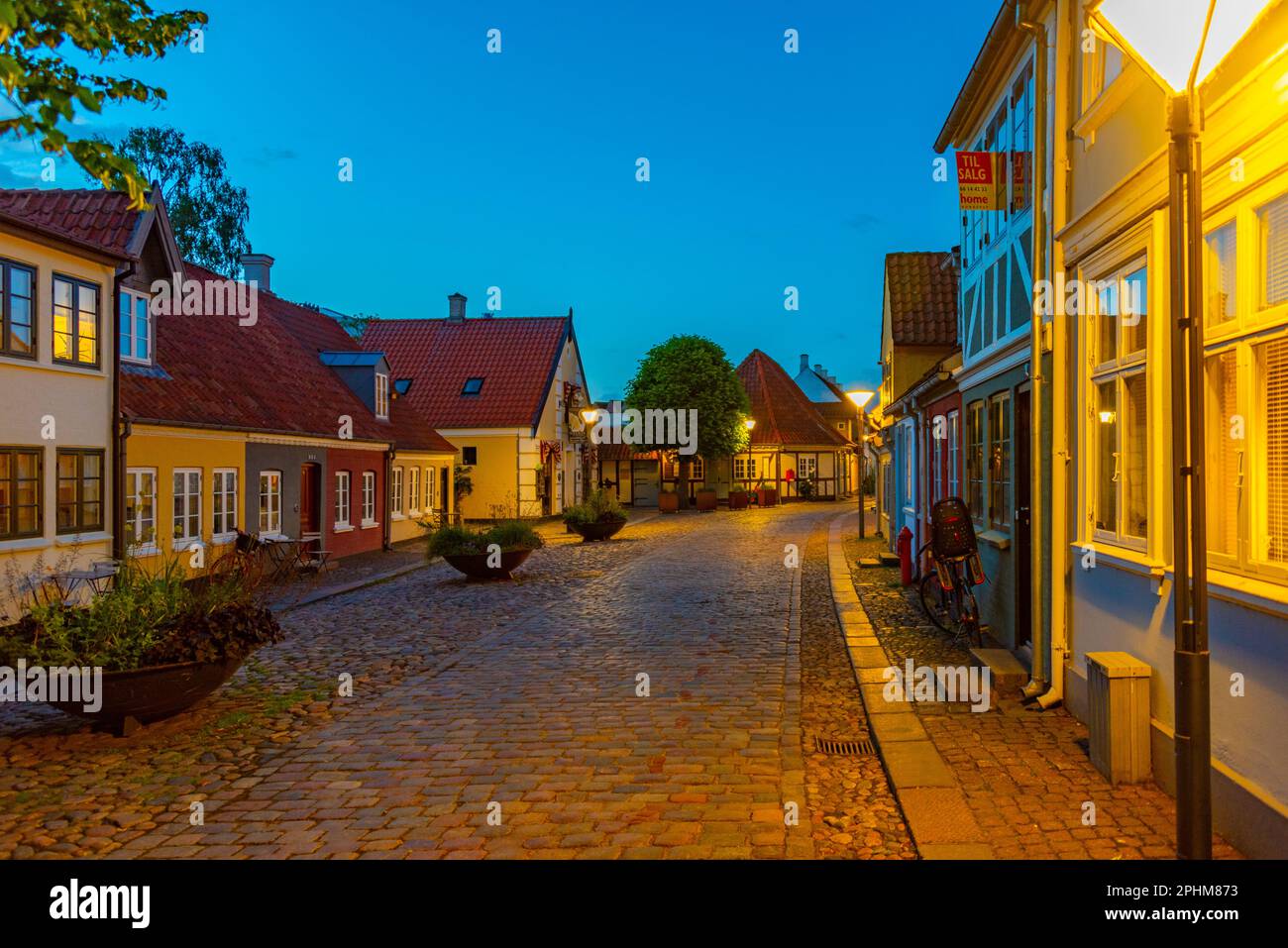 Night view of a colorful street in the center of Odense, Denmark Stock ...