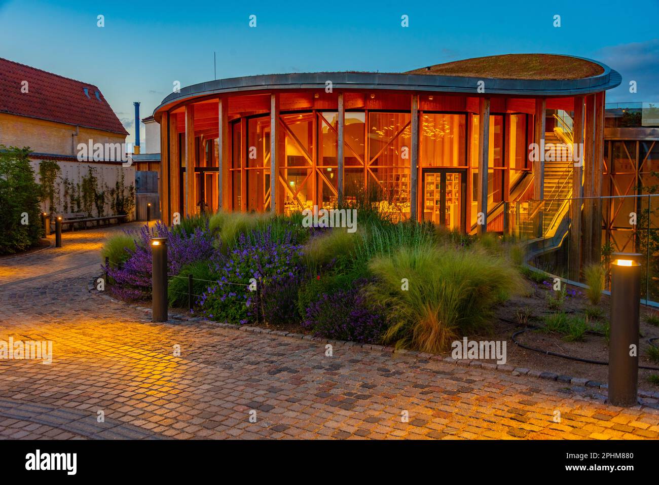 Sunset view of museum of Hans Christian Andersen in Odense, Denmark ...