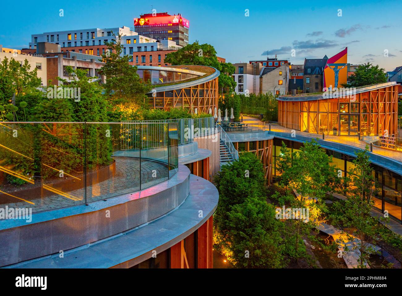 Sunset view of museum of Hans Christian Andersen in Odense, Denmark ...