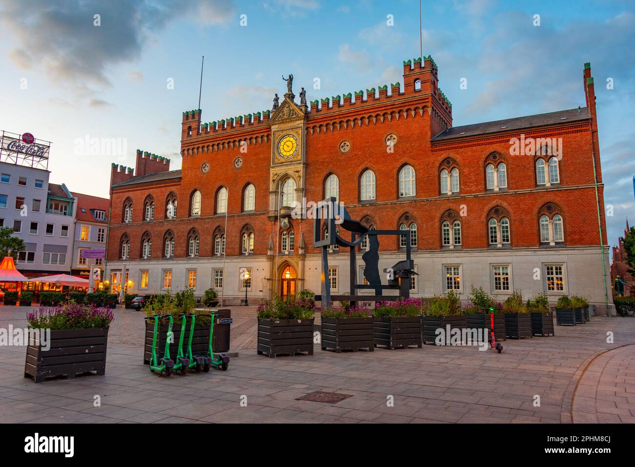 Sunset view of town hall in Danish town Odense Stock Photo - Alamy