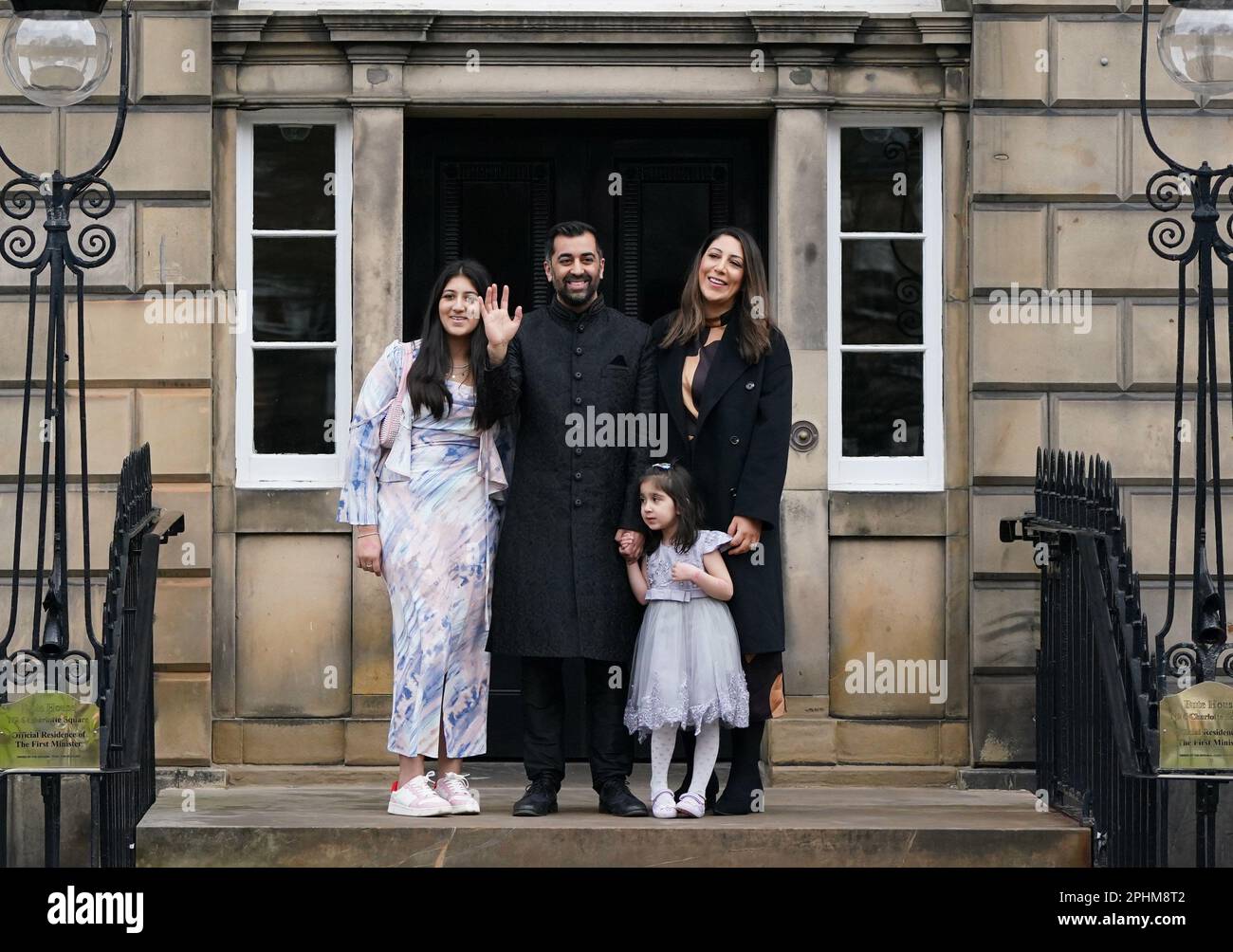 Humza Yousaf, with his wife Nadia El-Nakla, daughter Amal, three, and ...