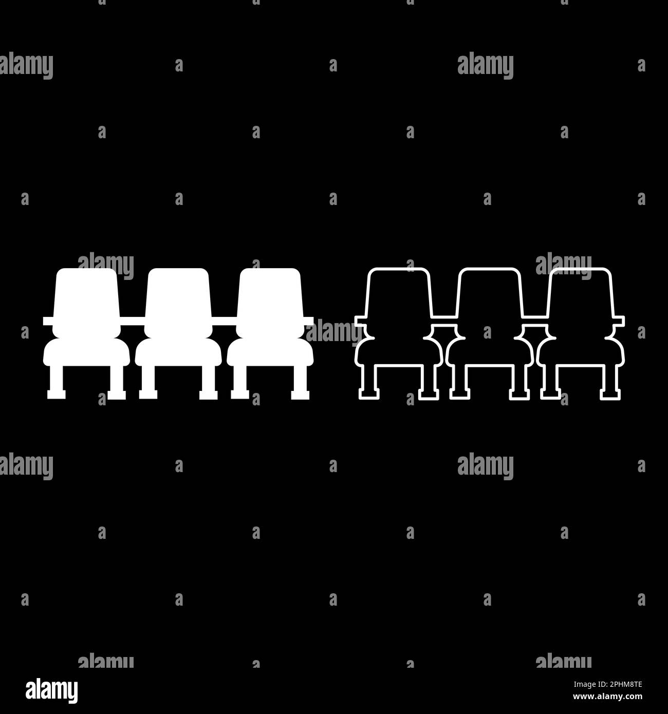 Cinema chair Chairs three set icon white color vector illustration ...