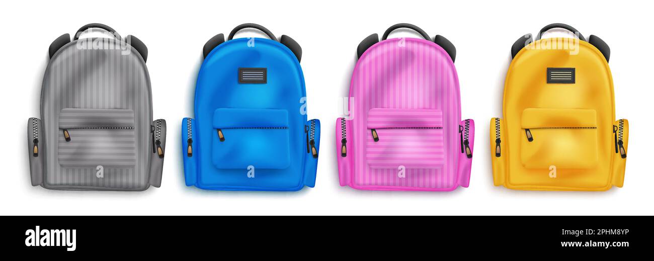 Back to school bag vector set. Backpack elements isolated in colorful ...