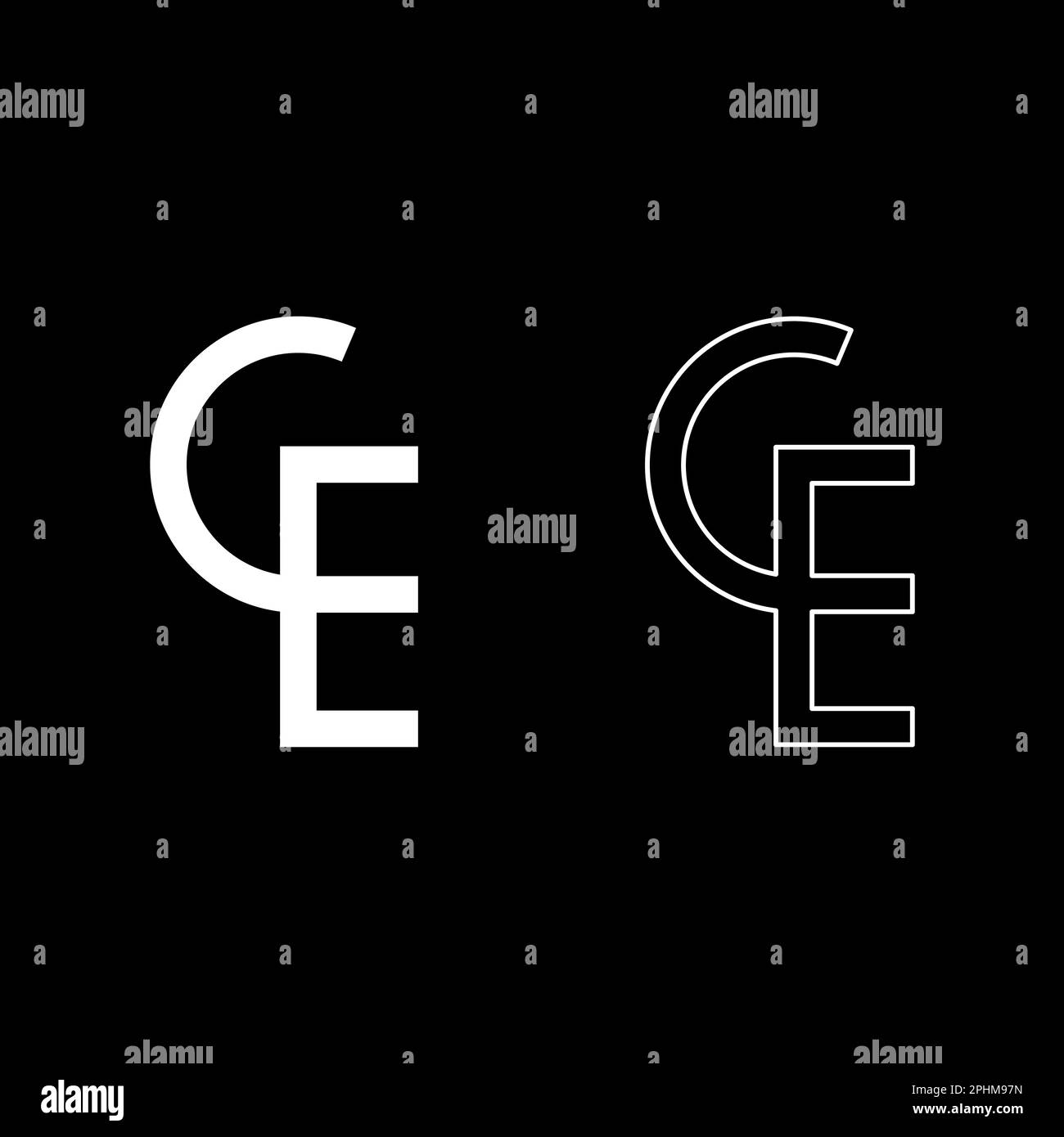 Euro-currency sign ECU European Symbol ecu CE ce set icon white color ...