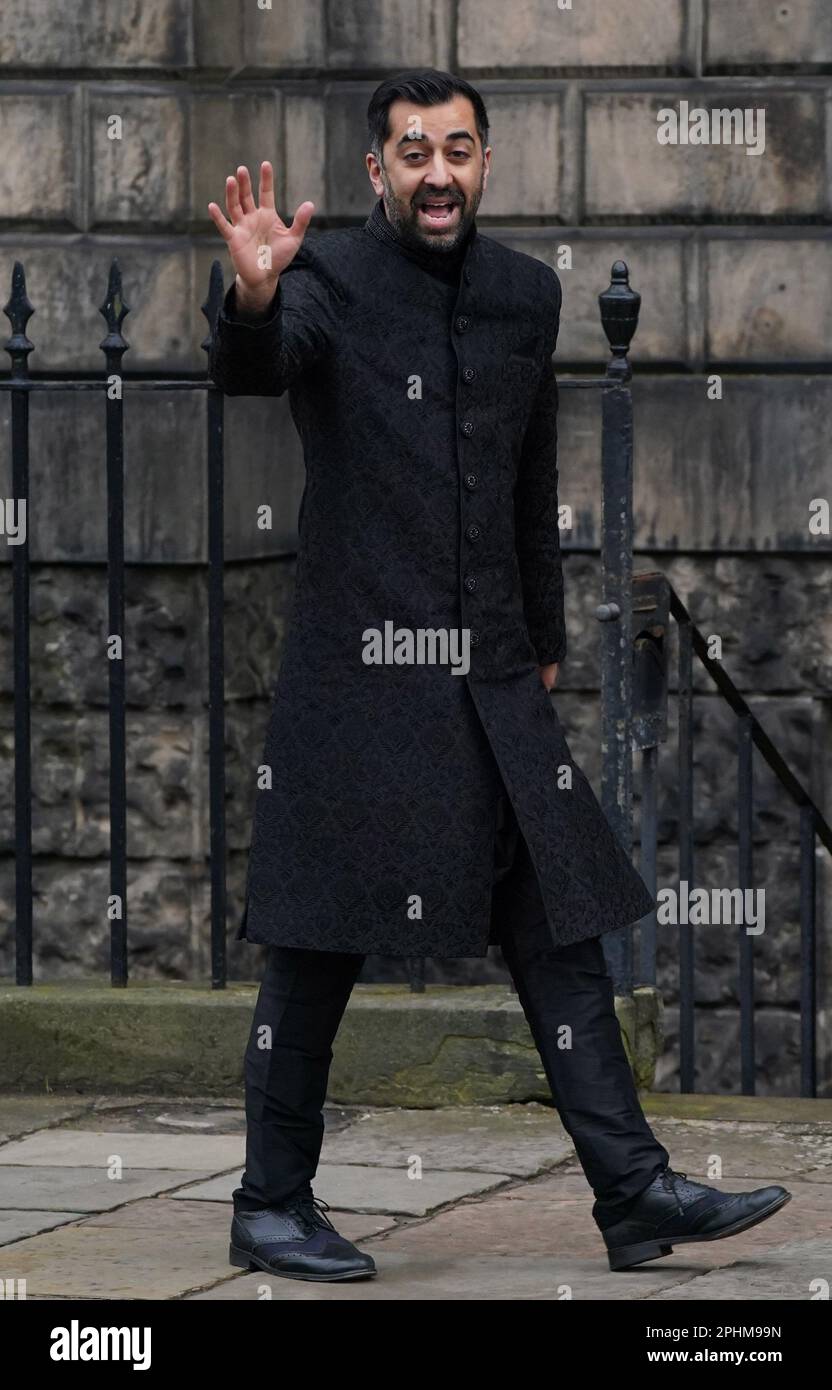 Humza Yousaf arriving at Bute House, Edinburgh, ahead of his first ...