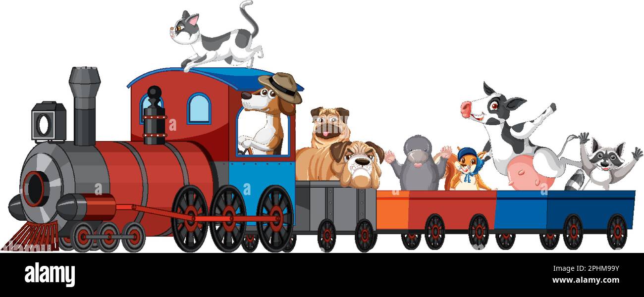 Animals on a Train Adventure illustration Stock Vector Image & Art - Alamy