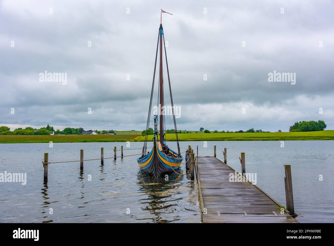 Reconstructed wooden boat at Vikingemuseet Ladby in Denmark Stock Photo ...