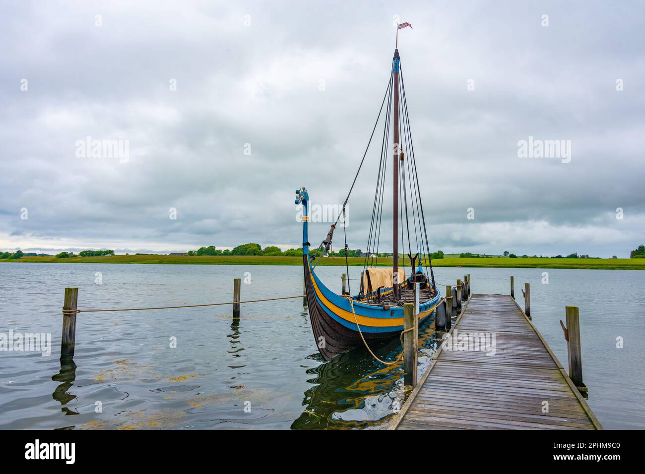 Reconstructed wooden boat at Vikingemuseet Ladby in Denmark Stock Photo ...