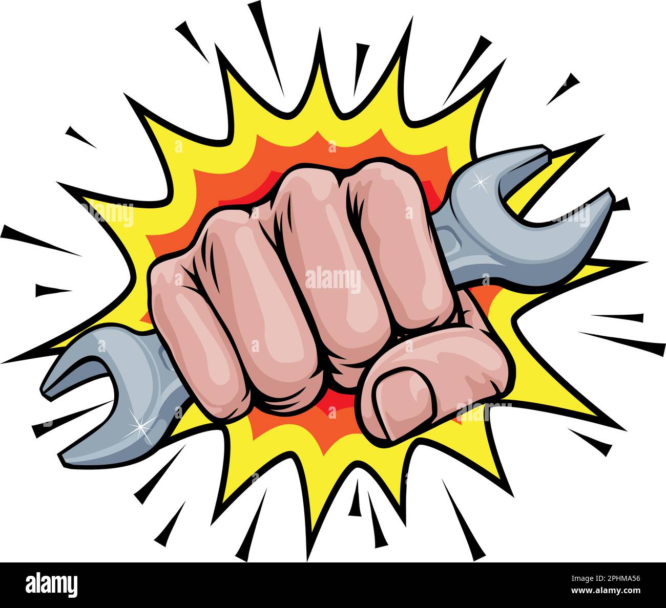 Spanner Wrench Fist Hand Explosion Pop Art Cartoon Stock Vector Image ...