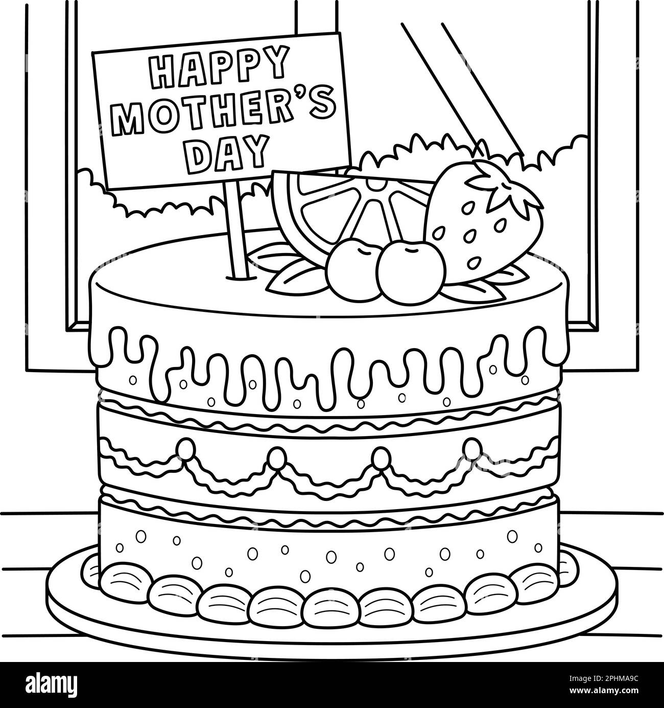 Happy Mothers Day Cake Coloring Page for Kids Stock Vector Image & Art ...