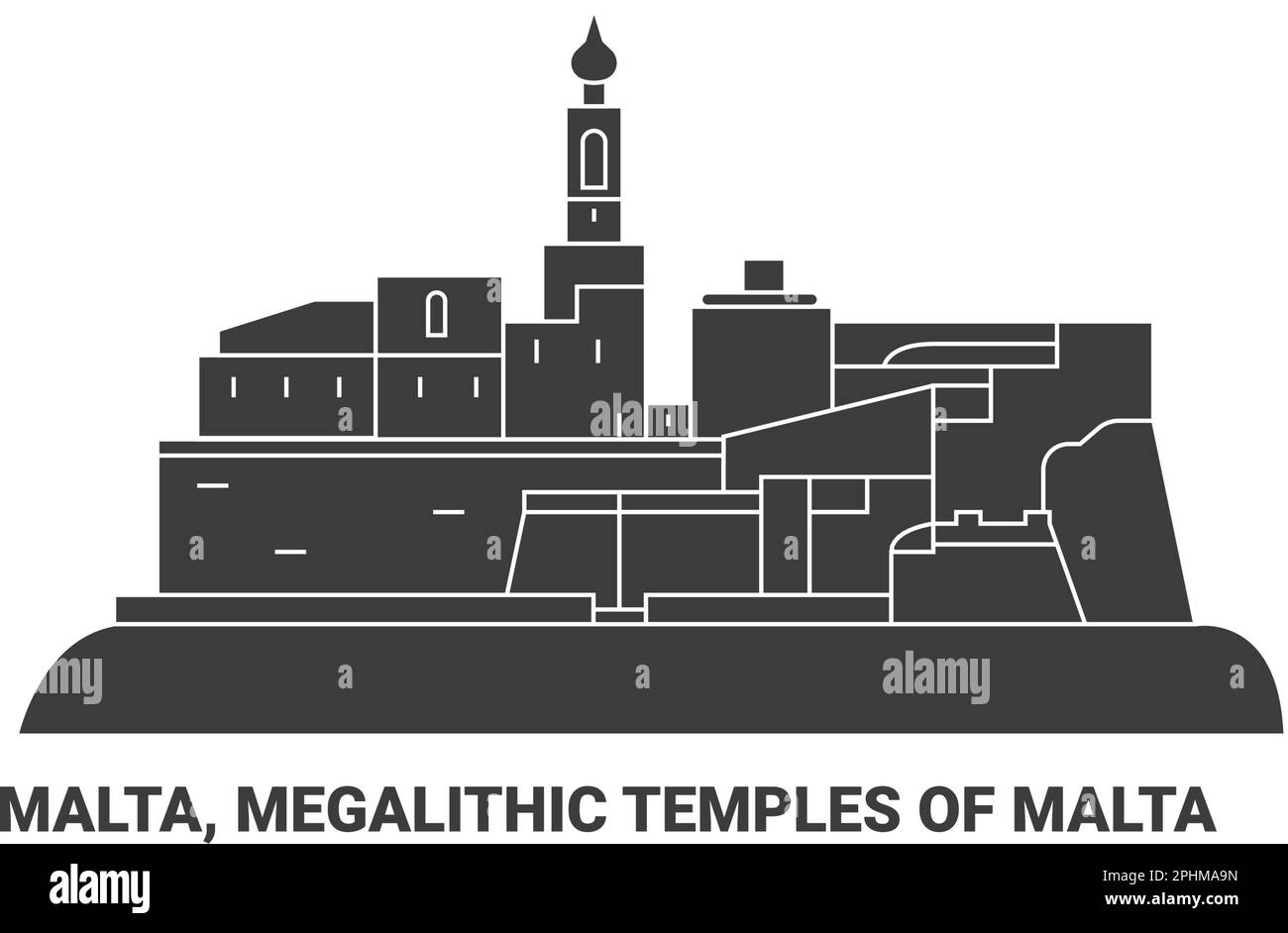 Malta, Megalithic Temples Of Malta, travel landmark vector illustration ...