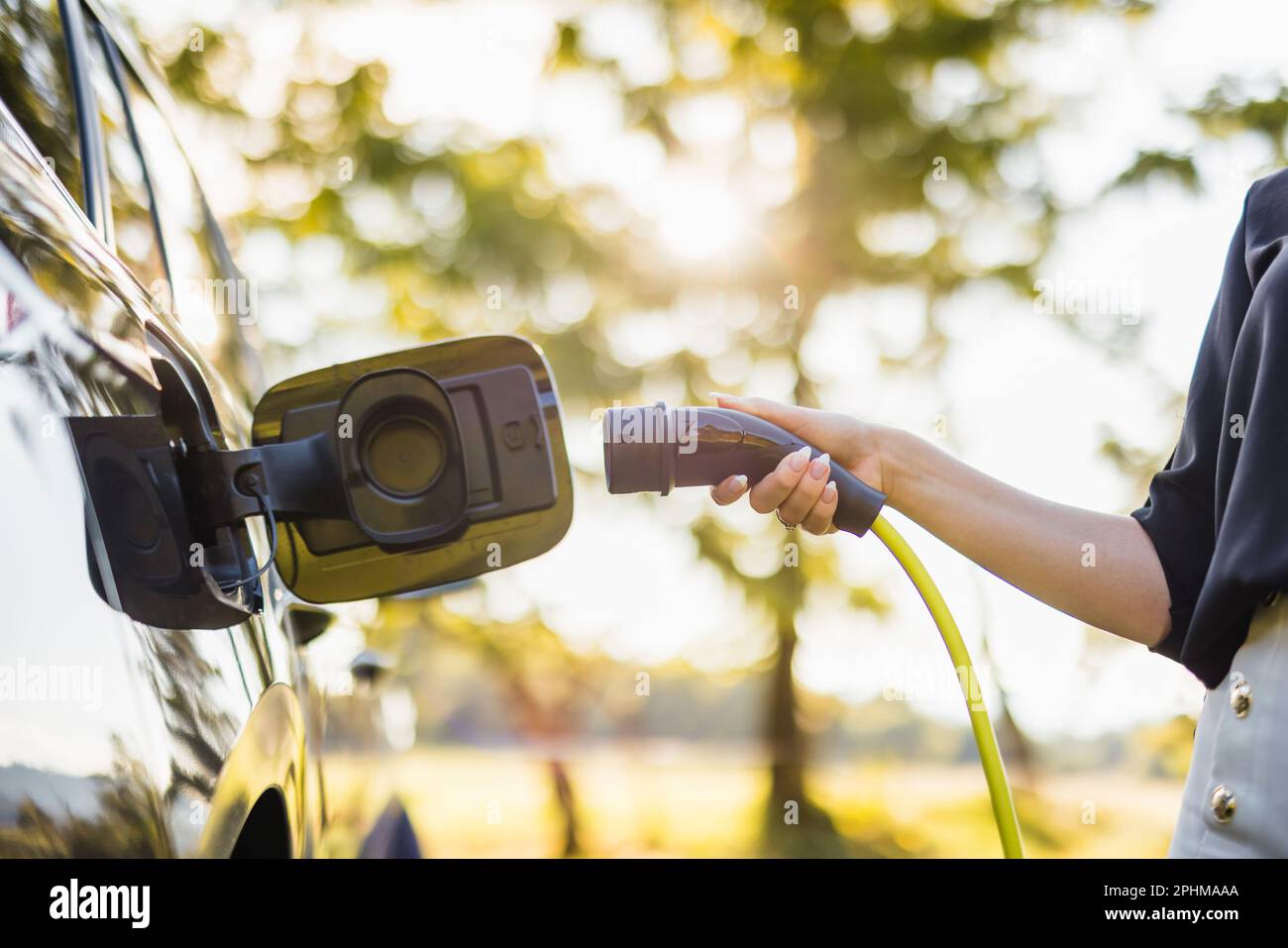 EV charging station for electric car in concept of green renewable ...