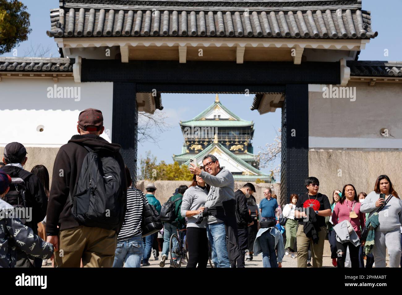 Osaka, Japan. March 28, 2023, People gather at Osaka Castle Park's ...