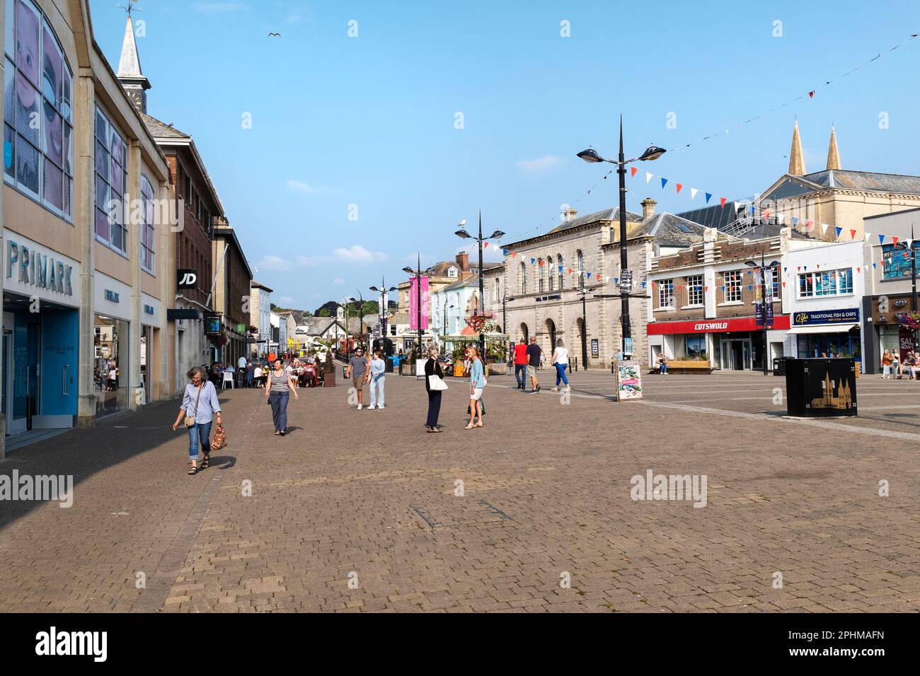 People in the historic Lemon Quay in Truro City centre in Cornwall in ...