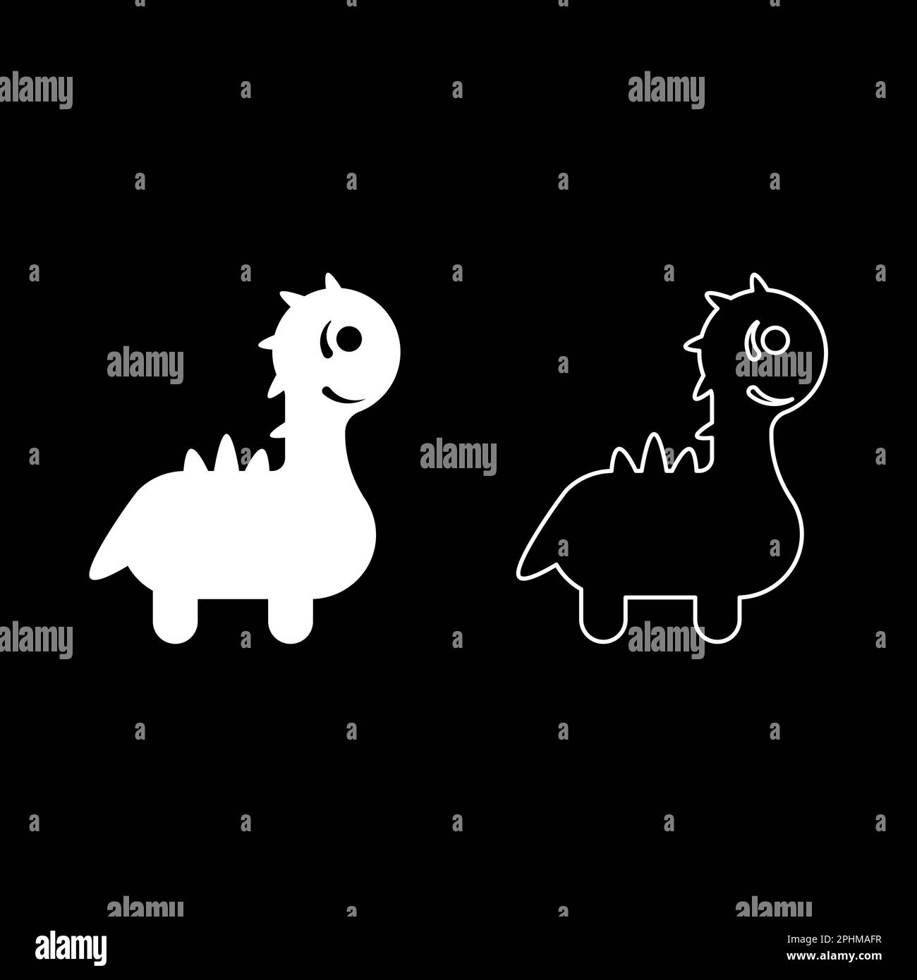 Funny dragon cute character dinosaur dino set icon white color vector ...