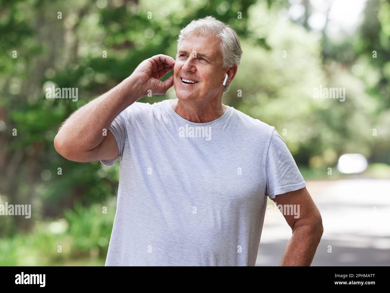 Thinking, music and man with earphones while running, fitness ...