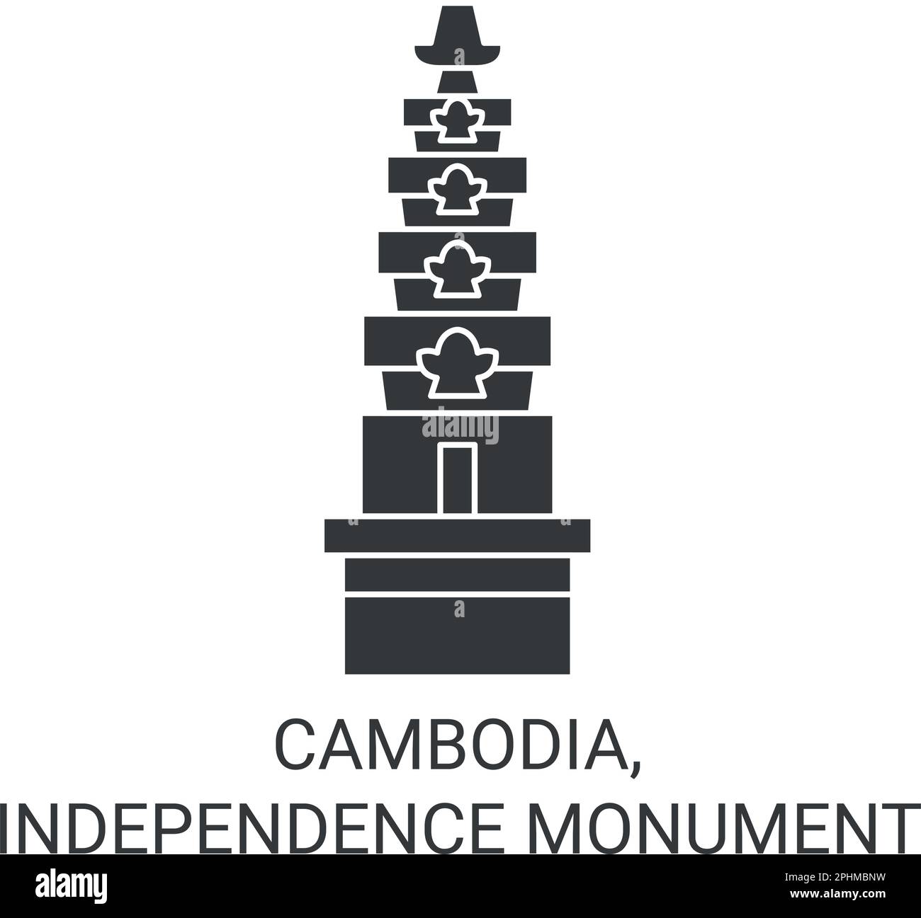 Cambodia, Independence Monument travel landmark vector illustration ...