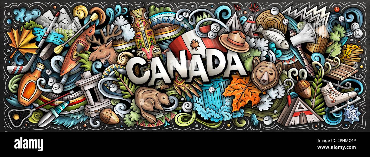 Canada cartoon doodle illustration. Funny Canadian banner design ...