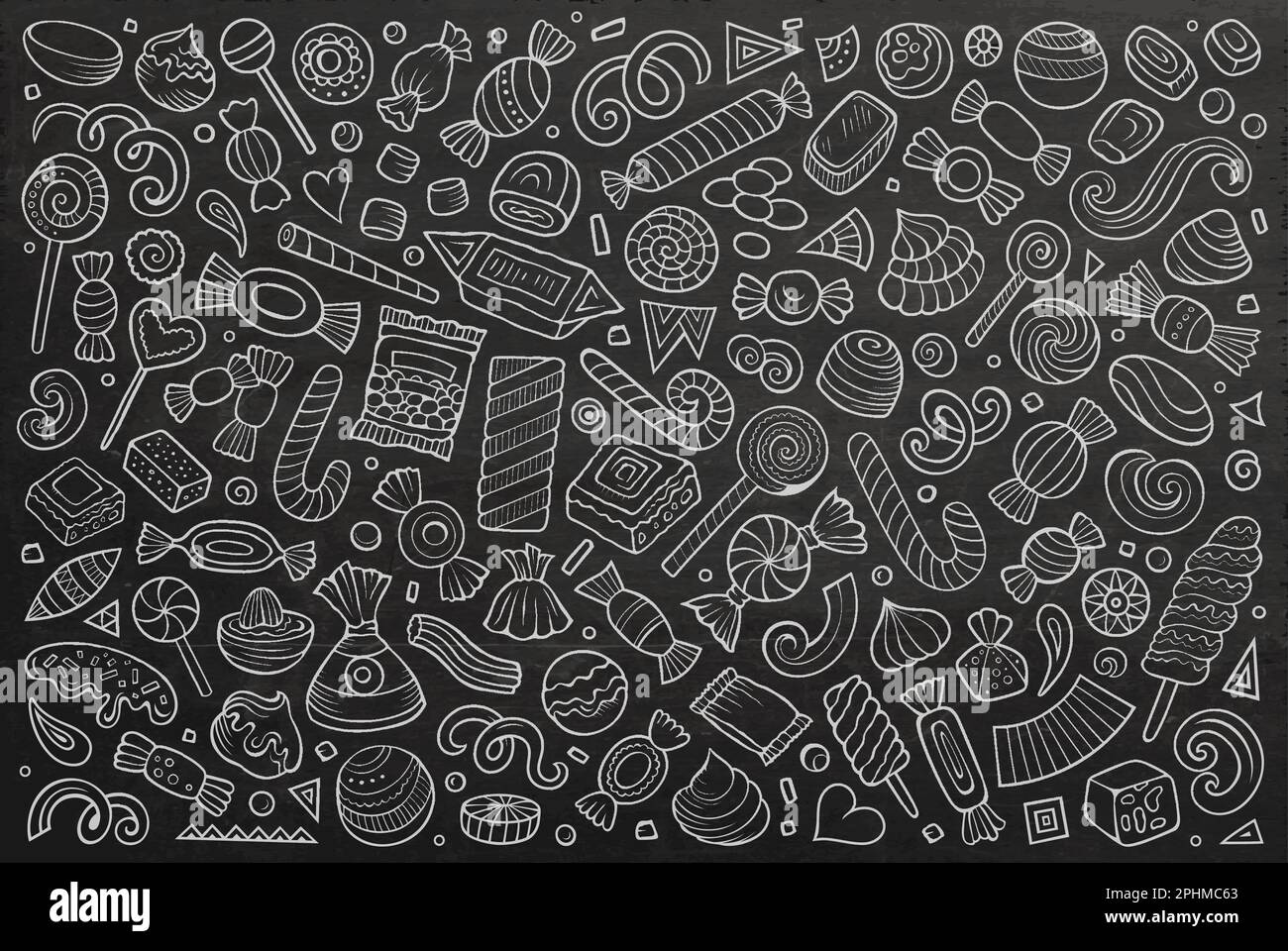 Chalkboard vector doodle cartoon set of Candies theme items, objects ...
