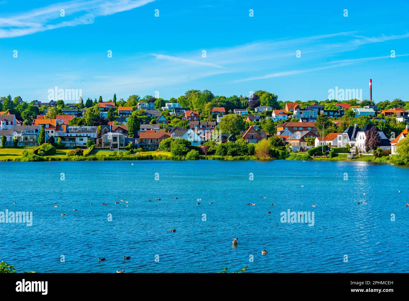 Villas on a shore of Kolding lake, Denmark Stock Photo - Alamy
