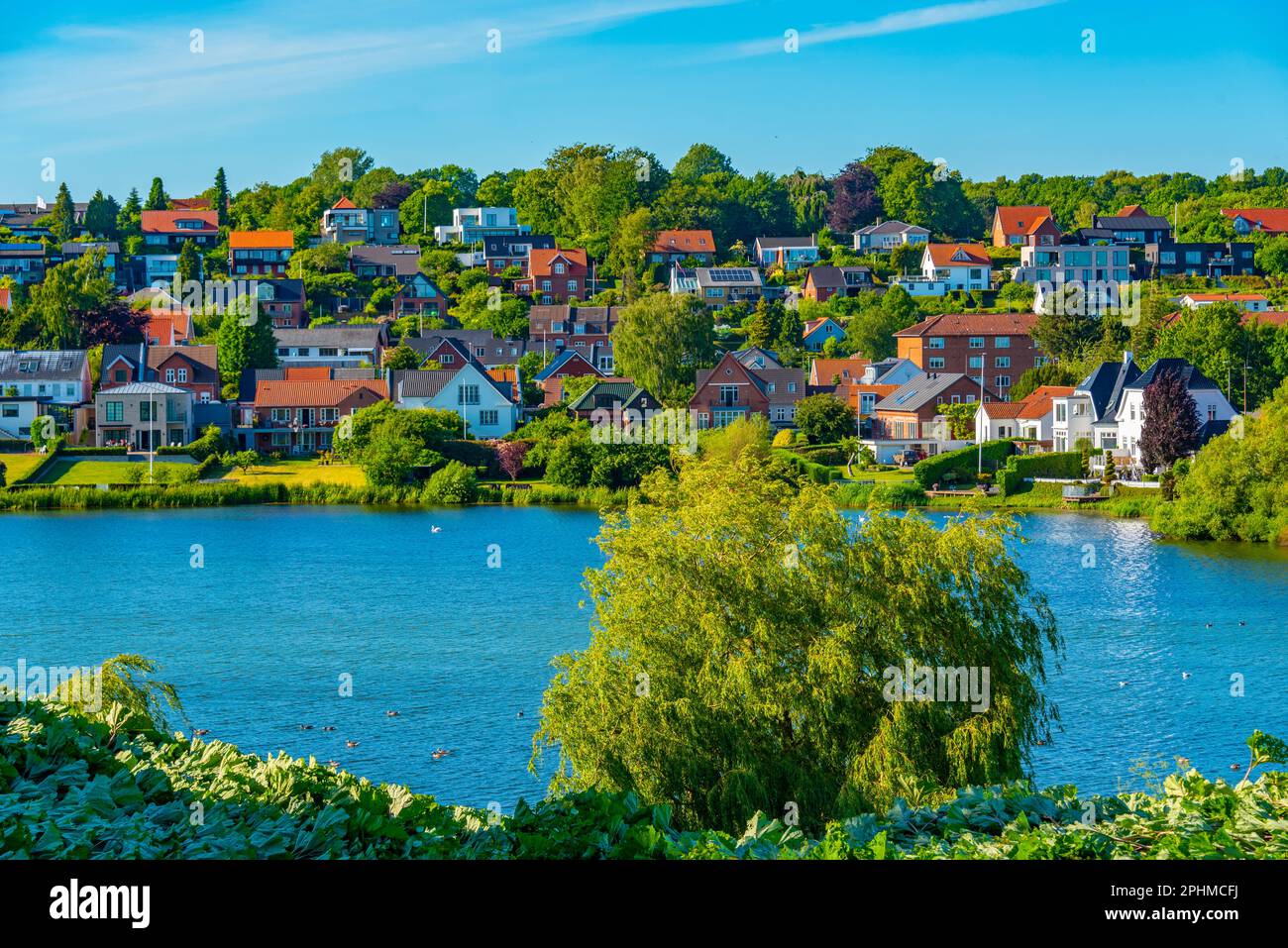 Villas on a shore of Kolding lake, Denmark Stock Photo - Alamy