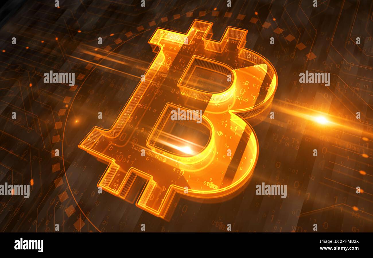 Bitcoin blockchain crypto currency and digital money symbol digital concept. Network, cyber ...