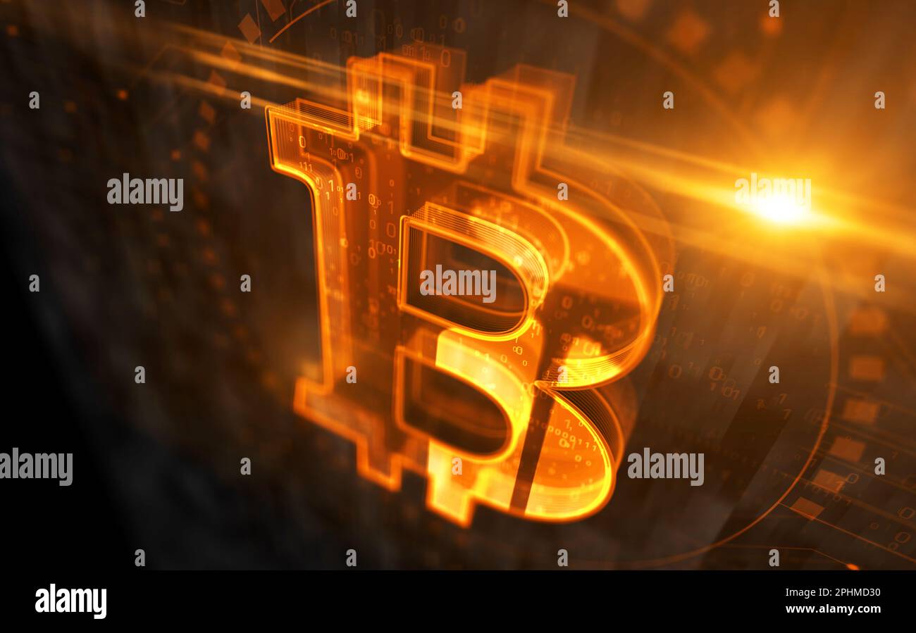 Bitcoin blockchain crypto currency and digital money symbol digital concept. Network, cyber ...