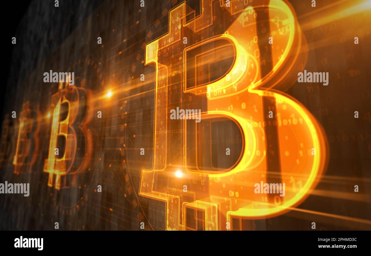 Bitcoin blockchain crypto currency and digital money symbol digital concept. Network, cyber ...