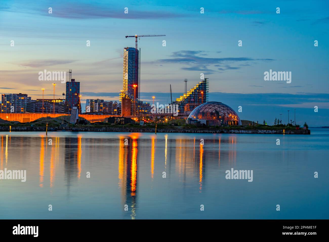 Night view of Aarhus Domen building in Denmark Stock Photo - Alamy