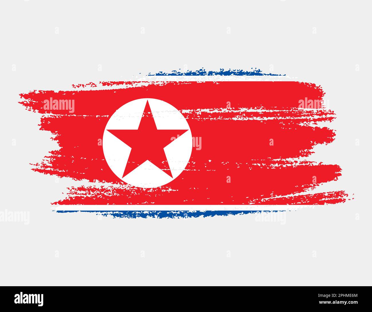 Artistic grunge brush flag of North Korea isolated on white background. Elegant texture of ...