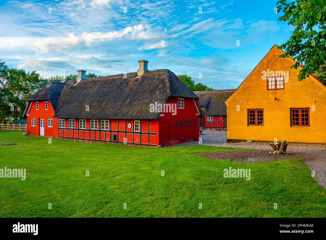 Reconstructed viking houses at Fyrkat viking center, Denmark Stock ...