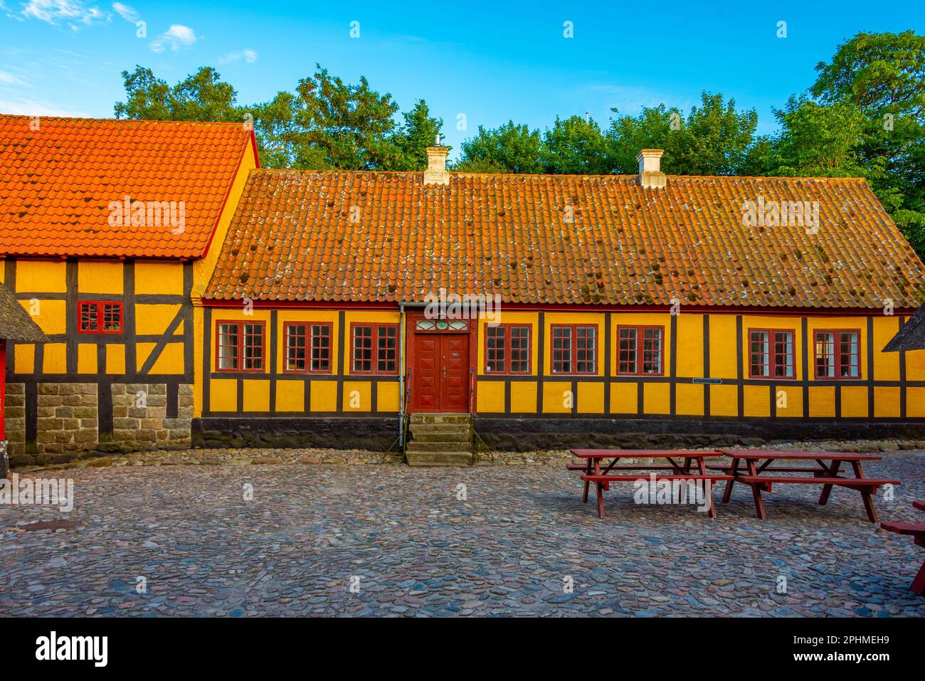 Reconstructed viking houses at Fyrkat viking center, Denmark Stock ...