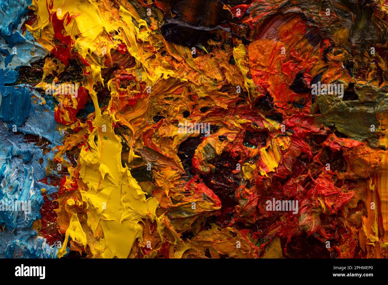 Orange red blue abstract painting. Beautiful brush strokes and canvas ...