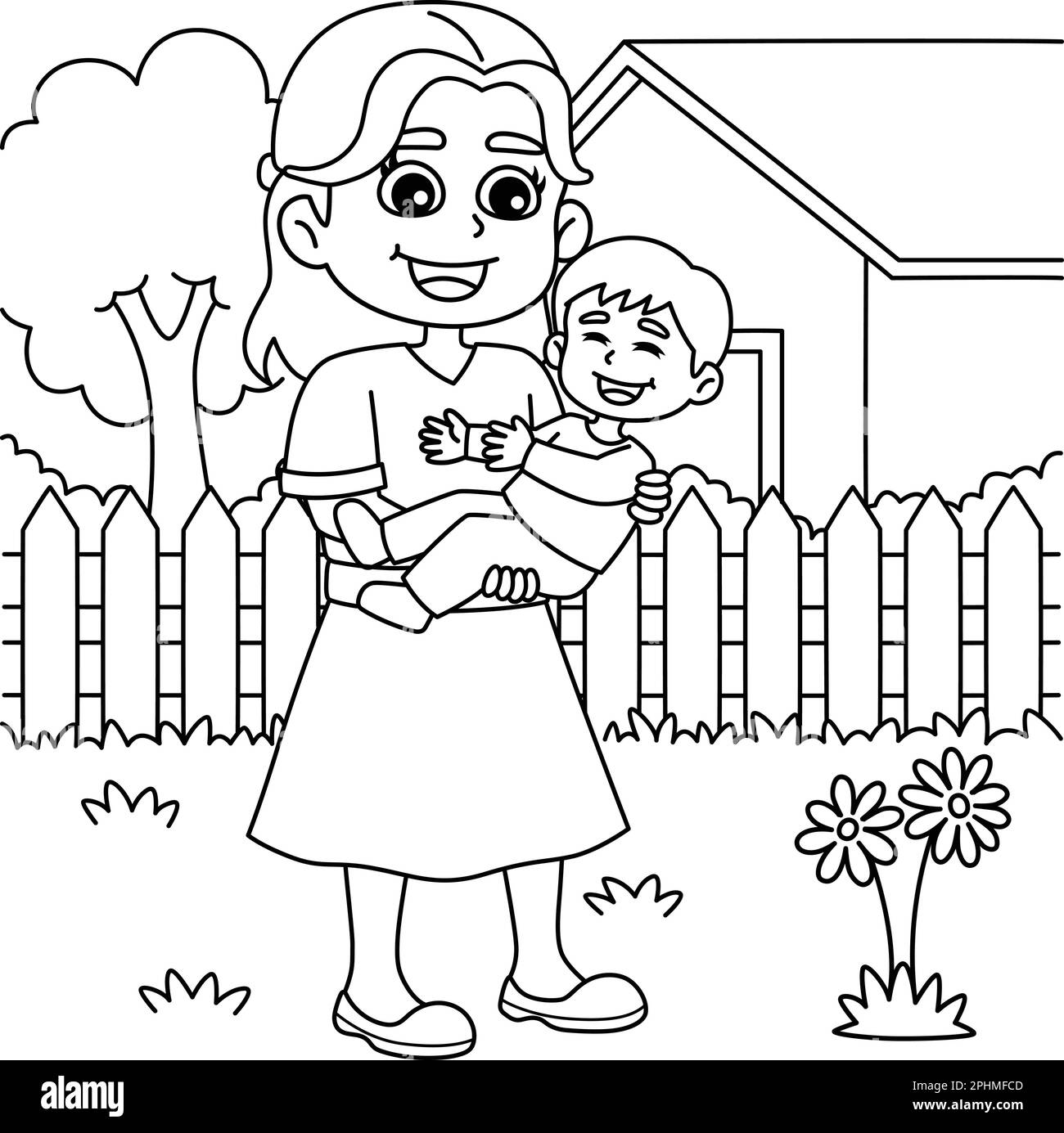 Mothers Day Mother Holding a Child Coloring Page Stock Vector Image & Art - Alamy