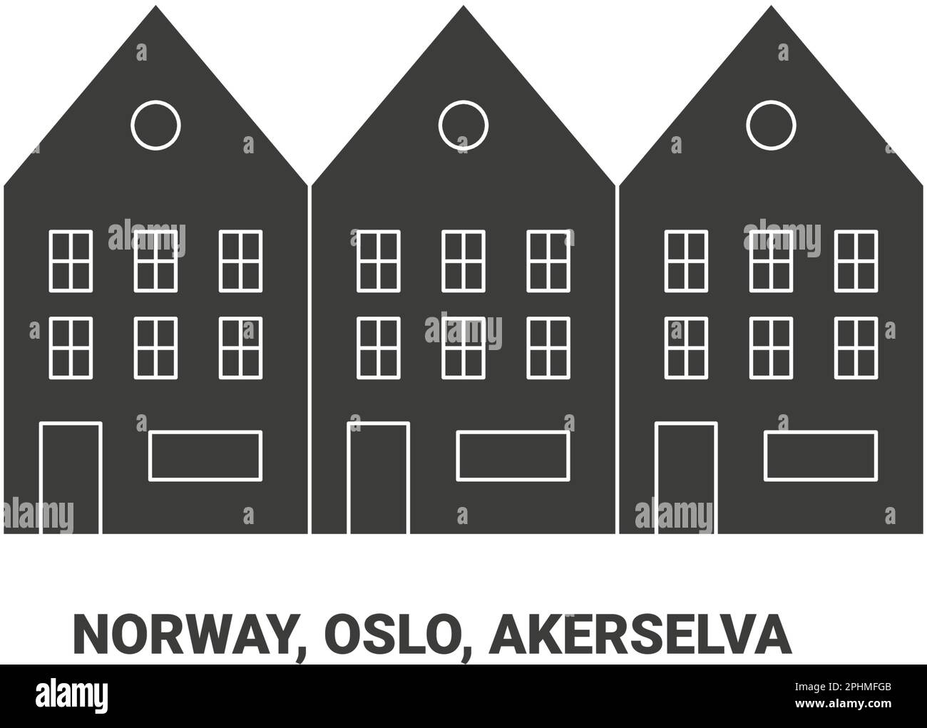 Norway, Oslo, Akerselva, travel landmark vector illustration Stock ...