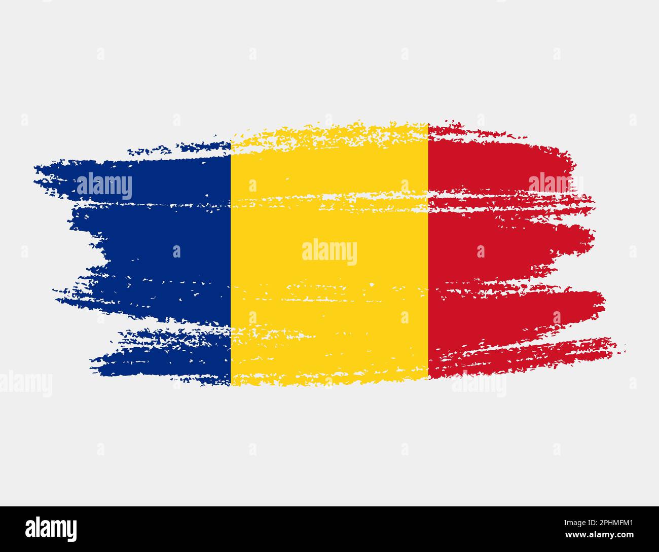 Artistic grunge brush flag of Romania isolated on white background ...