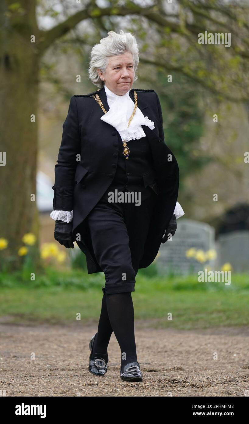 Lady Usher of the Black Rod, Sarah Clarke arrives for the funeral of ...