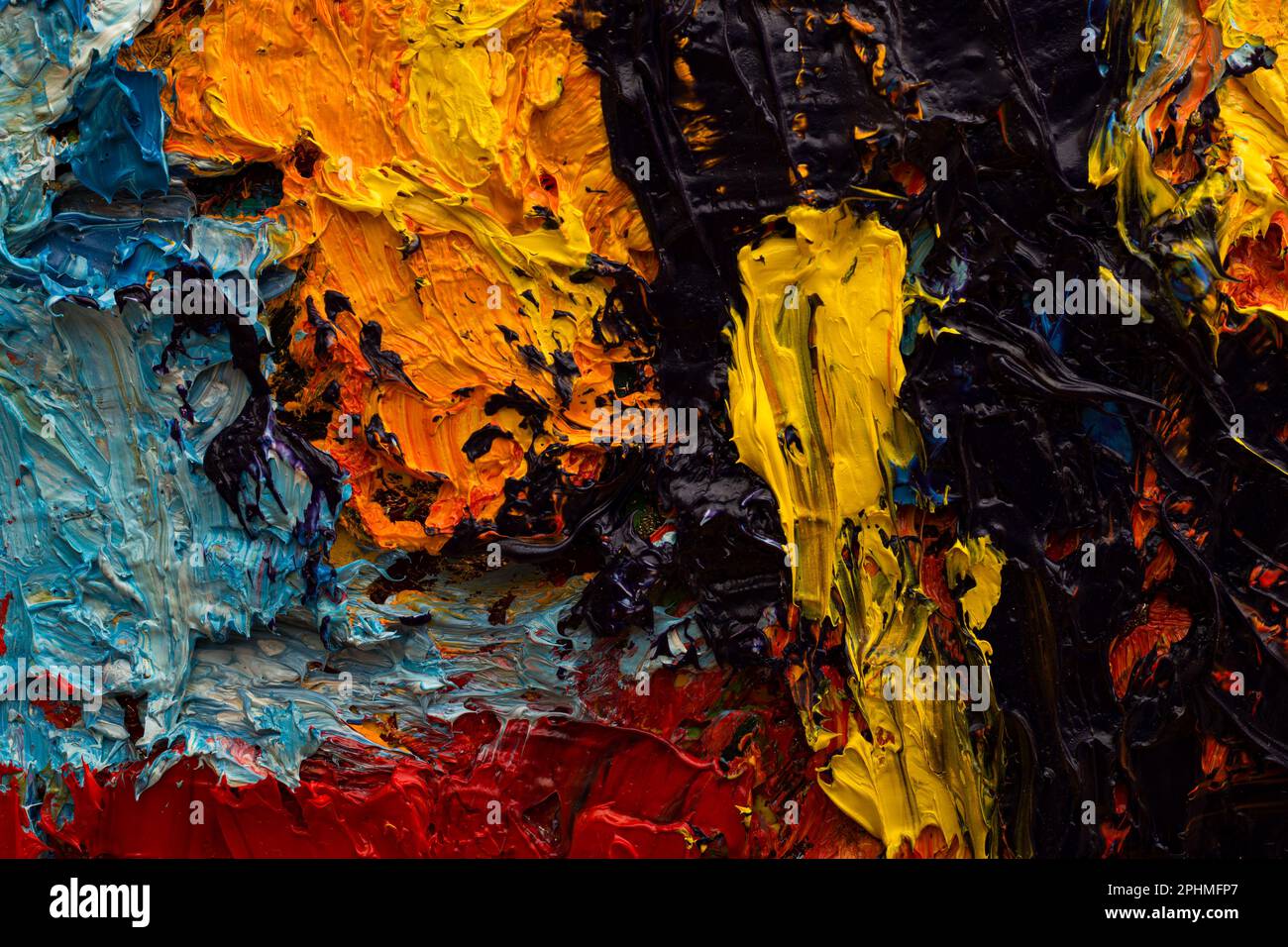 Orange red blue abstract painting. Beautiful brush strokes and canvas ...