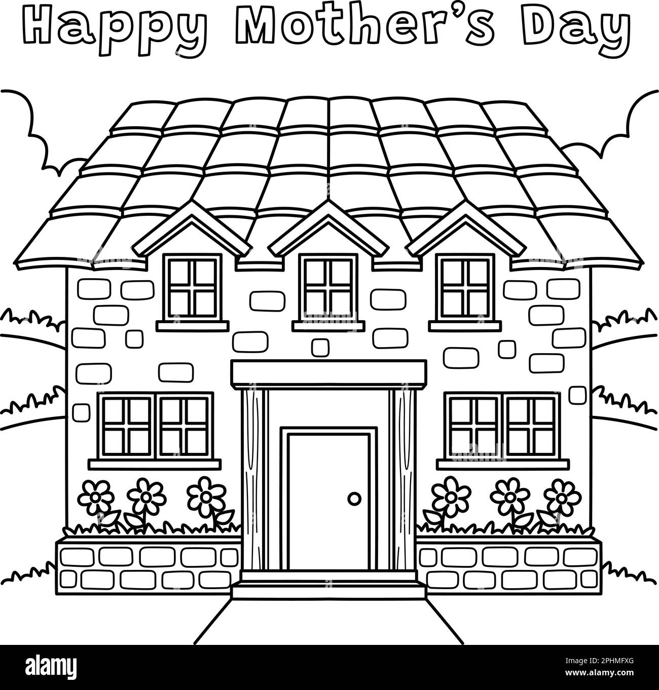 Happy Mothers Day House Coloring Page for Kids Stock Vector Image & Art ...
