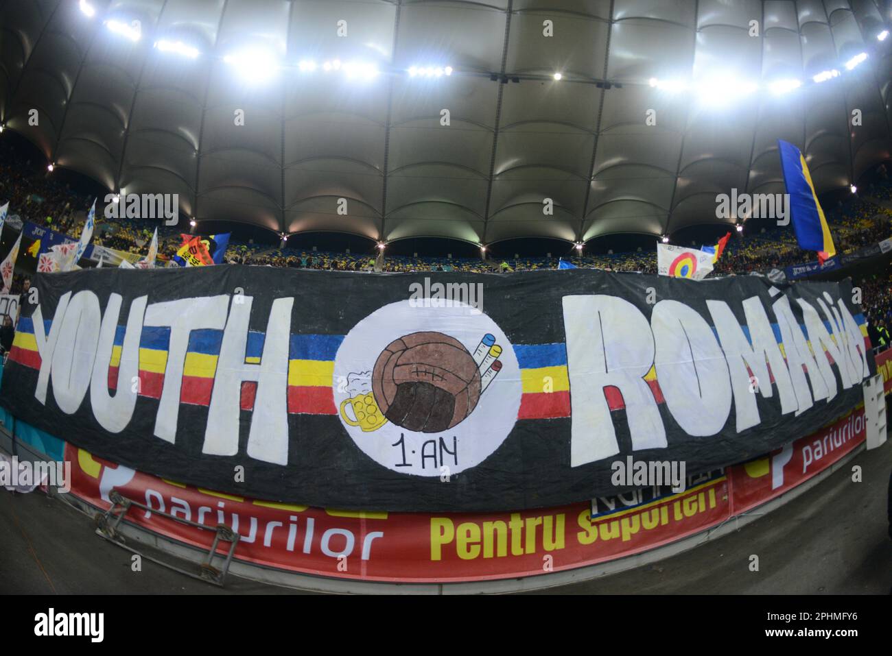 Romanian fans during Euro 2024 qualification game Romania vs Belarus ...