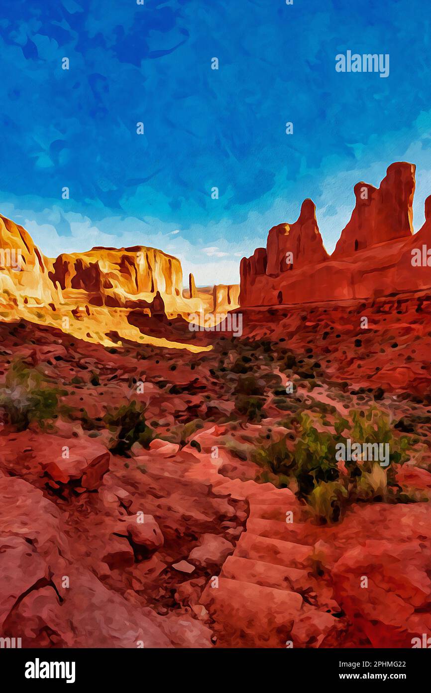 Digitally created watercolor painting of Park Avenue Trailhead with ...